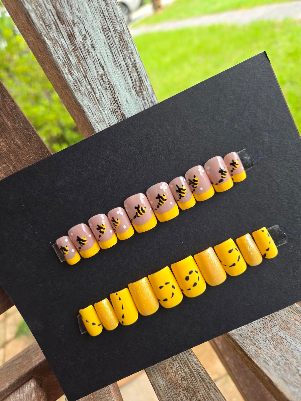 Honey bumble bee french tip nails custom made – Aesthetics by Vixtina